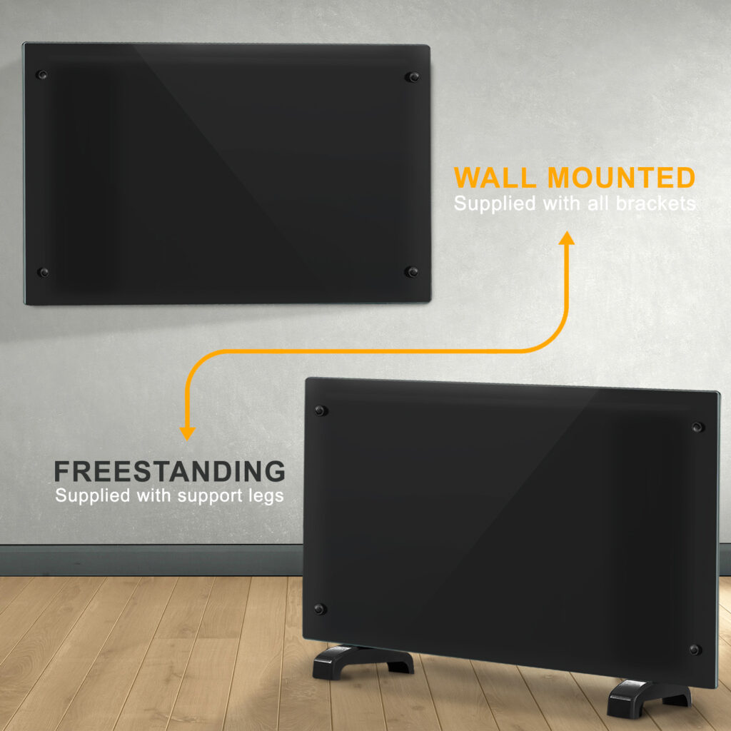 Electric Panel Heater in Black 2000w - Free Standing Wall Mounted ...