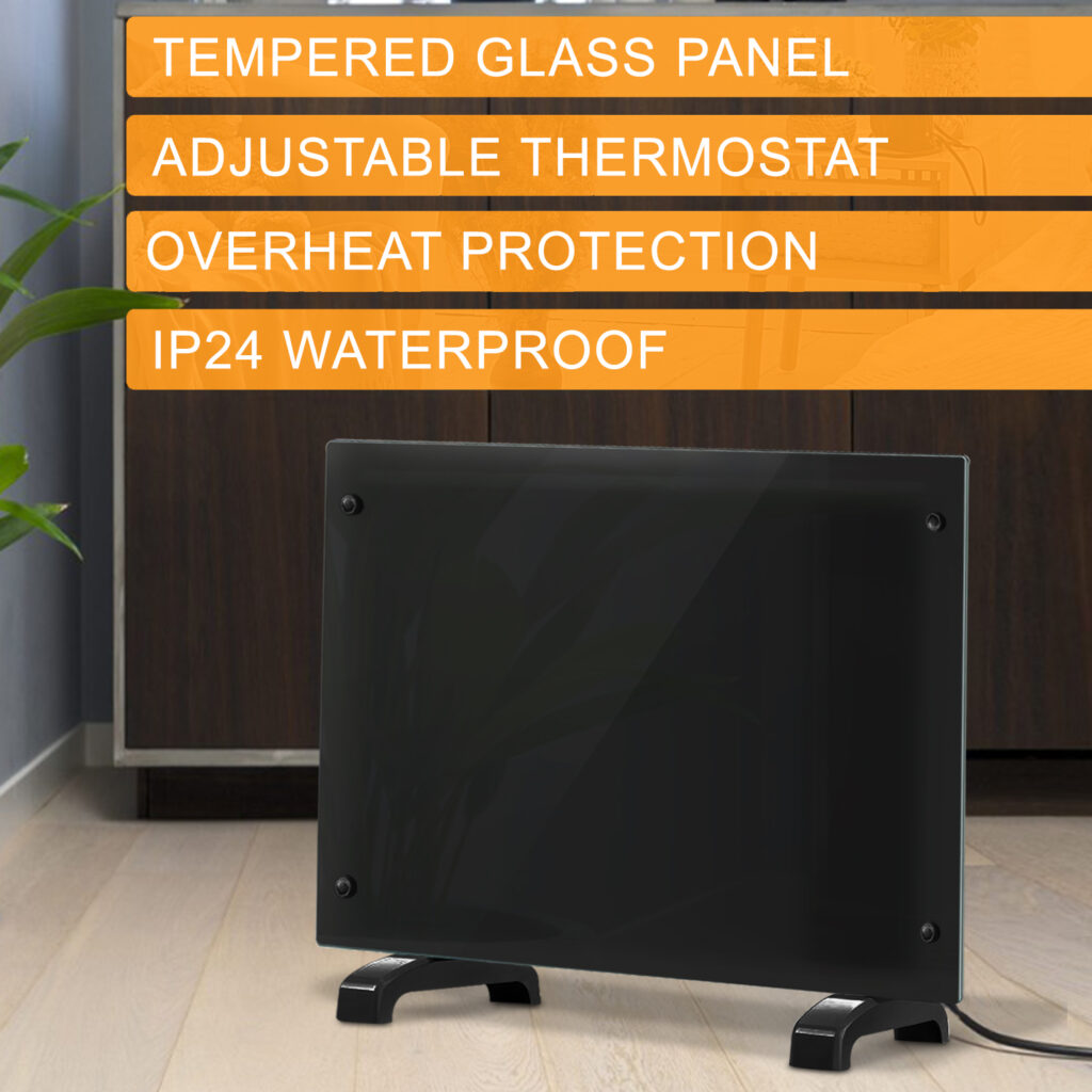 Electric Panel Heater in Black 1500w - Free Standing Wall Mounted ...