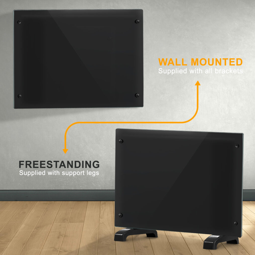 Electric Panel Heater in Black 1000w - Free Standing Wall Mounted ...